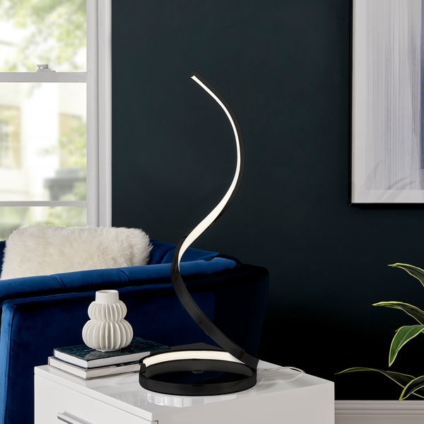 Modern Spiral Integrated LED Dimmable Table Lamp, Black – Disselt Designs
